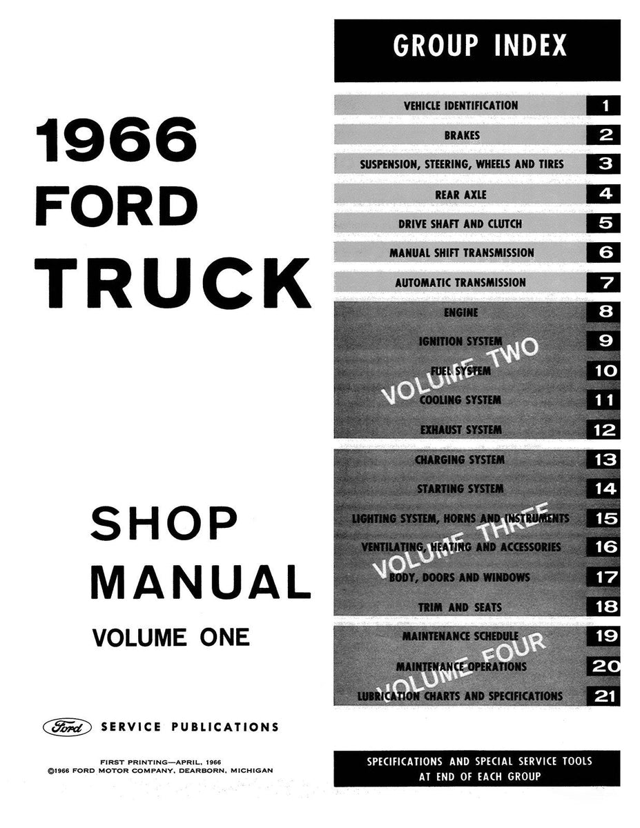 1966 Ford Truck Shop Manual 4 Volume Set F Series, P-Series, B-Series ...