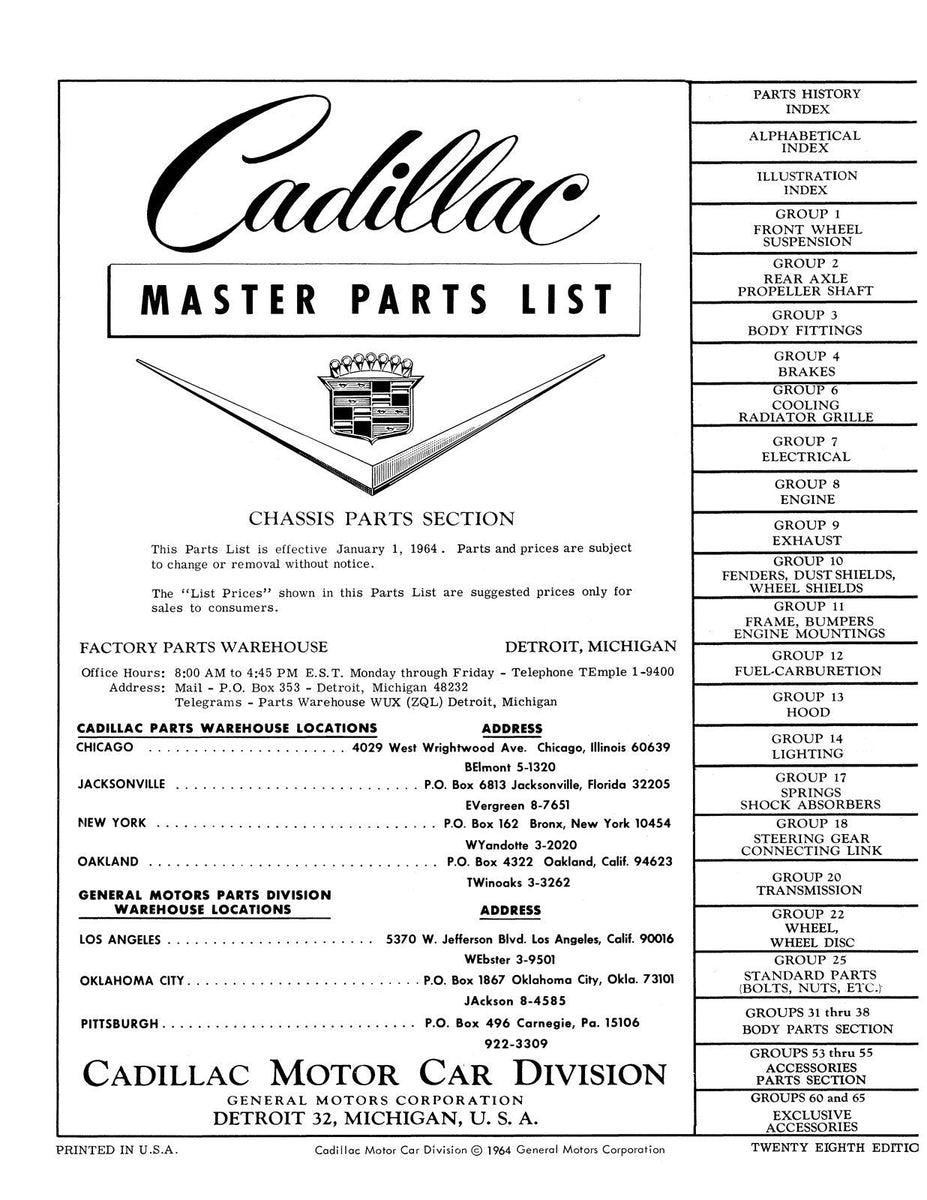 1957 - 1964 Cadillac Master Parts List – Jackson Automotive Products