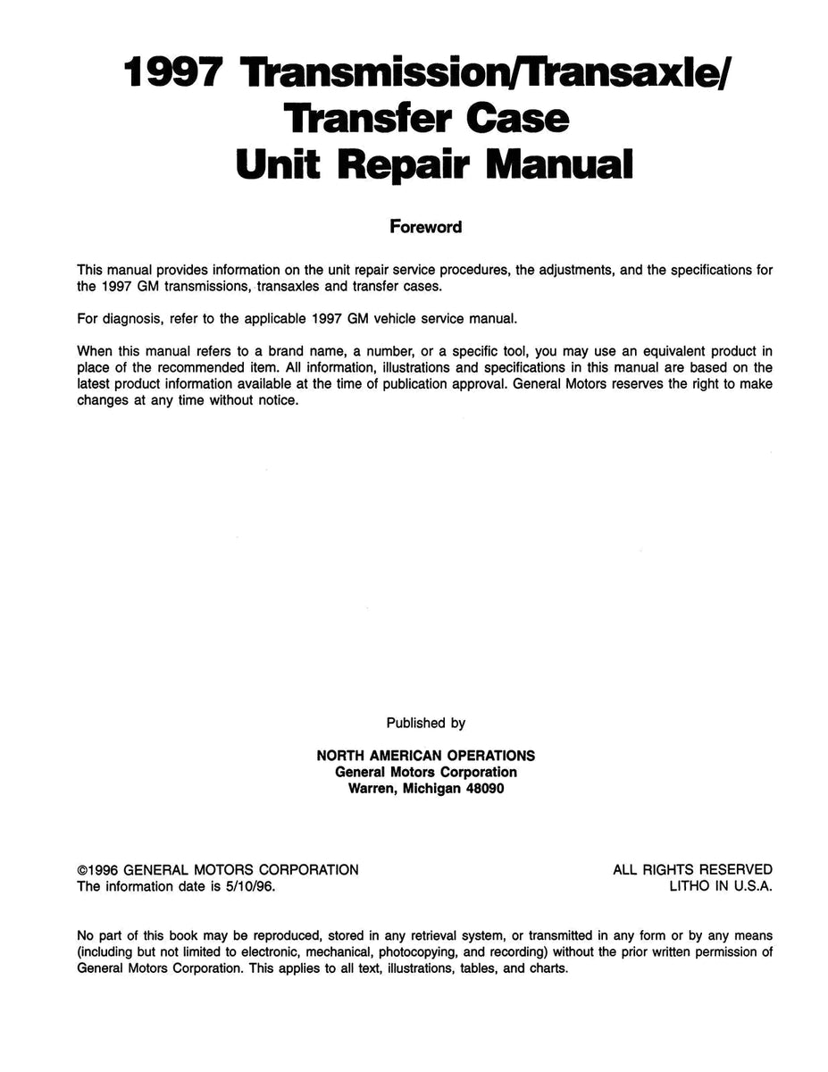 1997 GM Car & Truck Transmission, Transaxle & Transfer Case Overhaul M ...