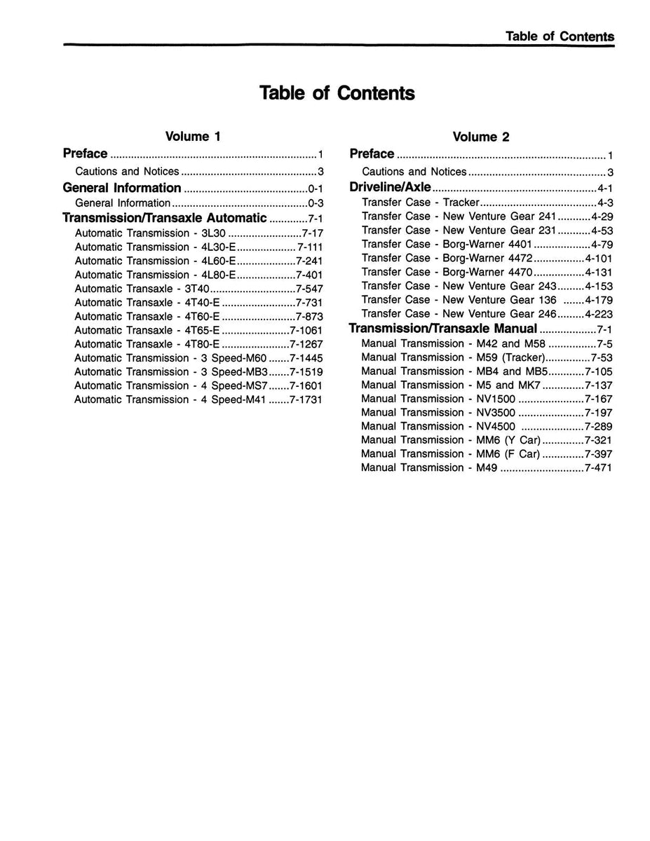 1998 GM Car & Truck Transmission, Transaxle & Transfer Case Overhaul M ...